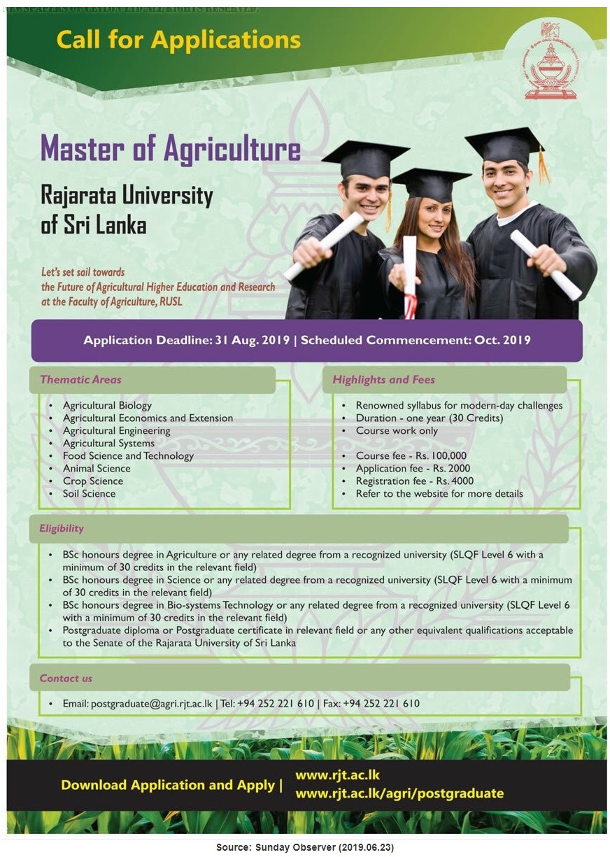 Master of Agriculture Course 2019 - Rajarata University of Sri Lanka ...